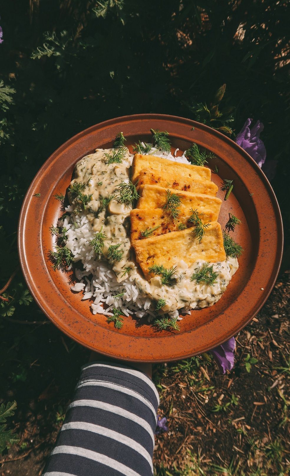 Crispy Tofu with Dill Cream Sauce (Vegan & Gluten-Free)